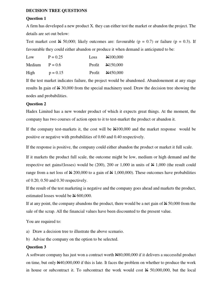 Decision Tree Questions | PDF | Market (Economics) | Business