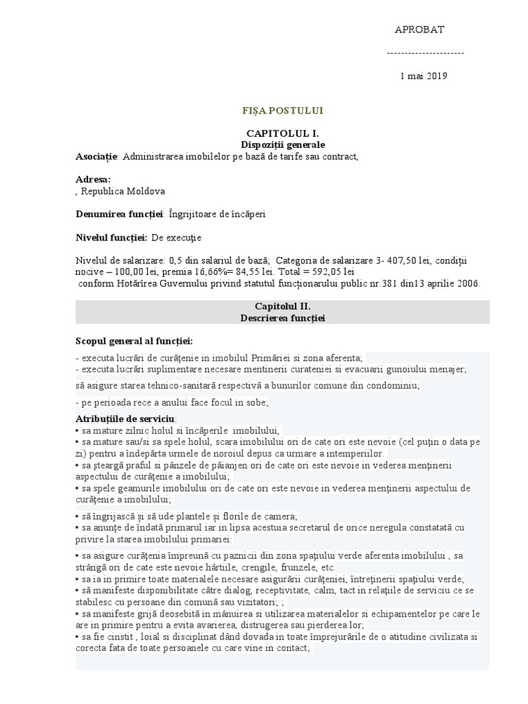 Fisa de Post Deridicatoare | PDF