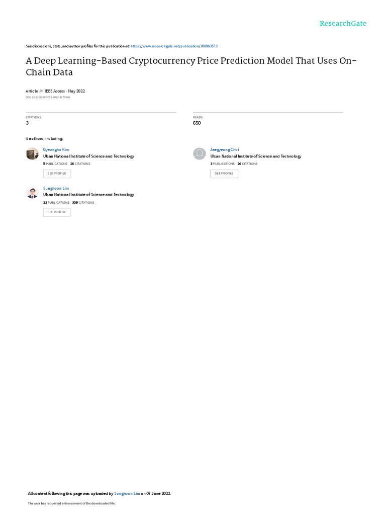 A Deep Learning Based Cryptocurrency Price Prediction Model That Uses On Chain Data Pdf
