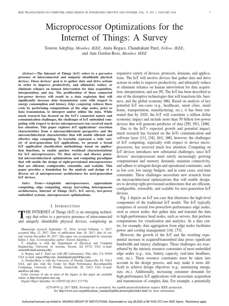IoT Microprocessor Optimization Survey | PDF