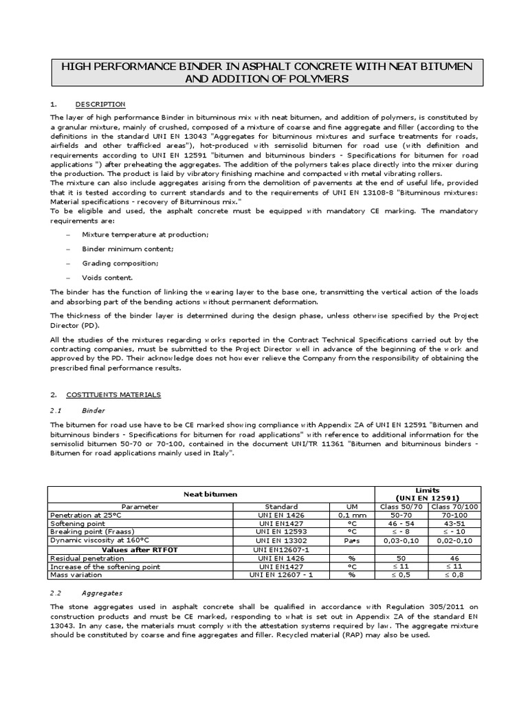 High Performance Binder in Asphalt Concrete With Neat Bitumen, With ... High Performance Binder in Asphalt Concrete With Neat Bitumen, With ...