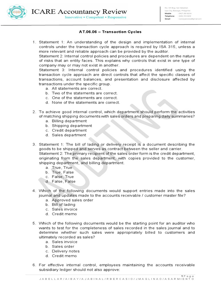 Transaction Cycles in Auditing Overview | PDF | Inventory | Internal ...