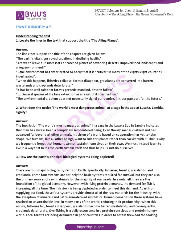 NCERT Solutions For Class 11 English Hornbill Chapter 5 The Ailing ...