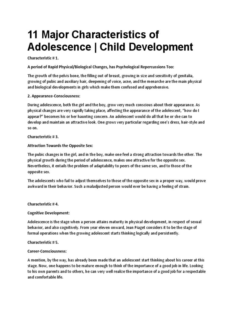 11 Major Characteristics of Adolescence | PDF | Adolescence | Childhood