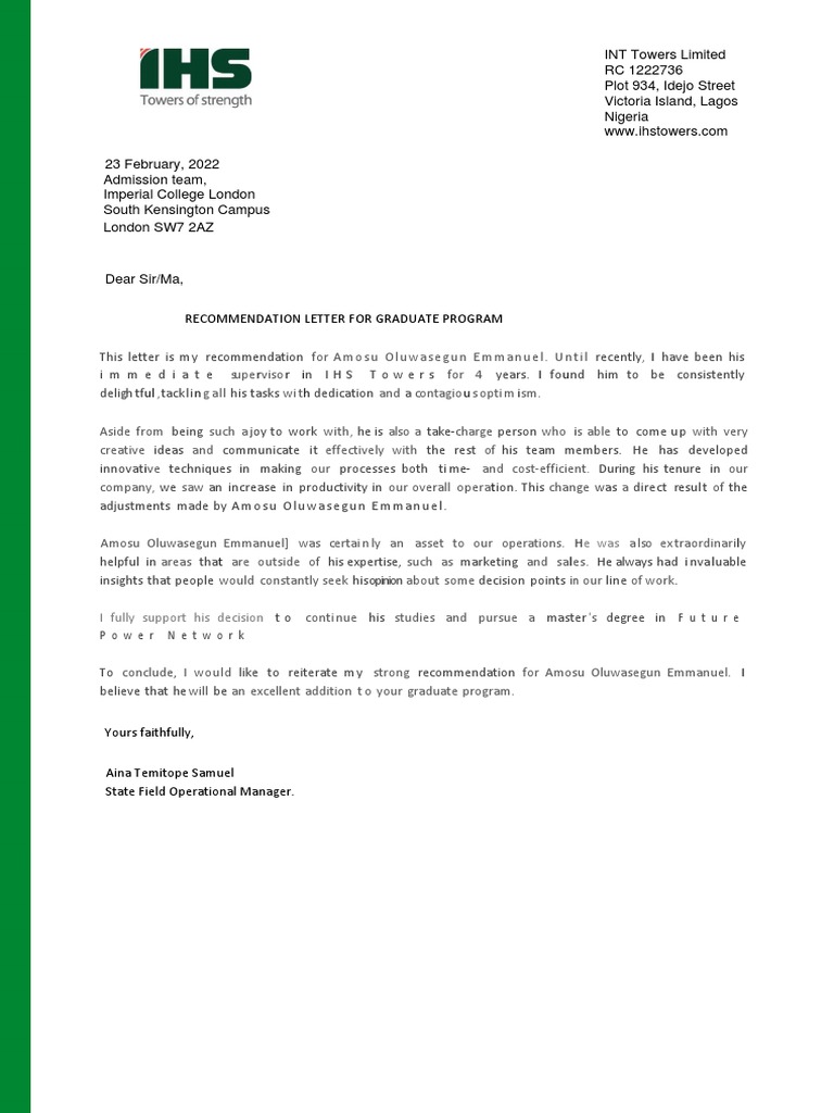 Recommendation Letter IHS | PDF