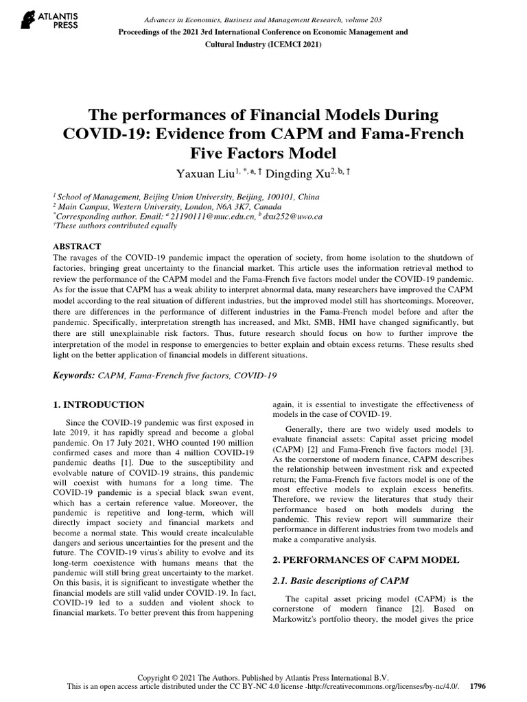 The Performances of Financial Models During COVID-19 Evidence From CAPM ...