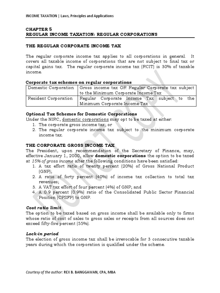 CHAPTER 5 Corporate Income Taxation Regular Corporations Module | PDF ...