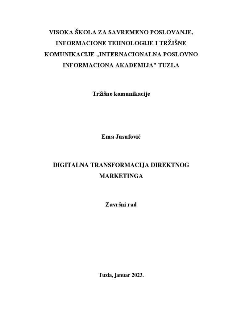 Digitalna Transformacija Direktnog Marketinga - Ema Jusufović - Završni ...