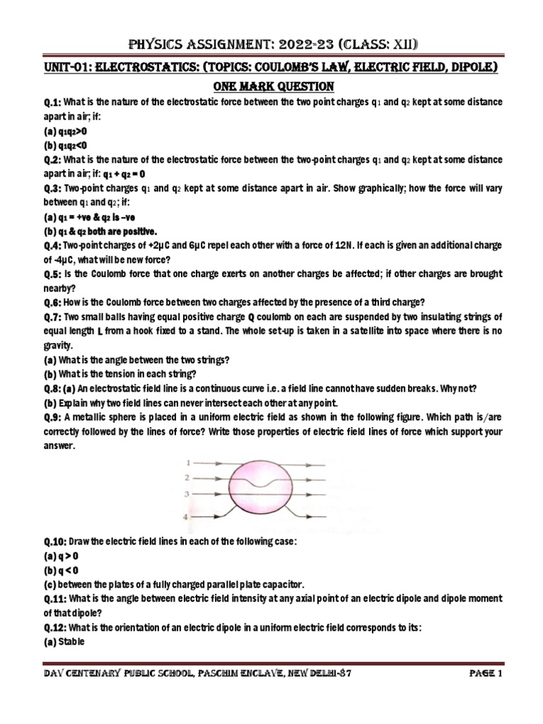 ELECTROSTATICS | PDF | Electric Charge | Electric Field
