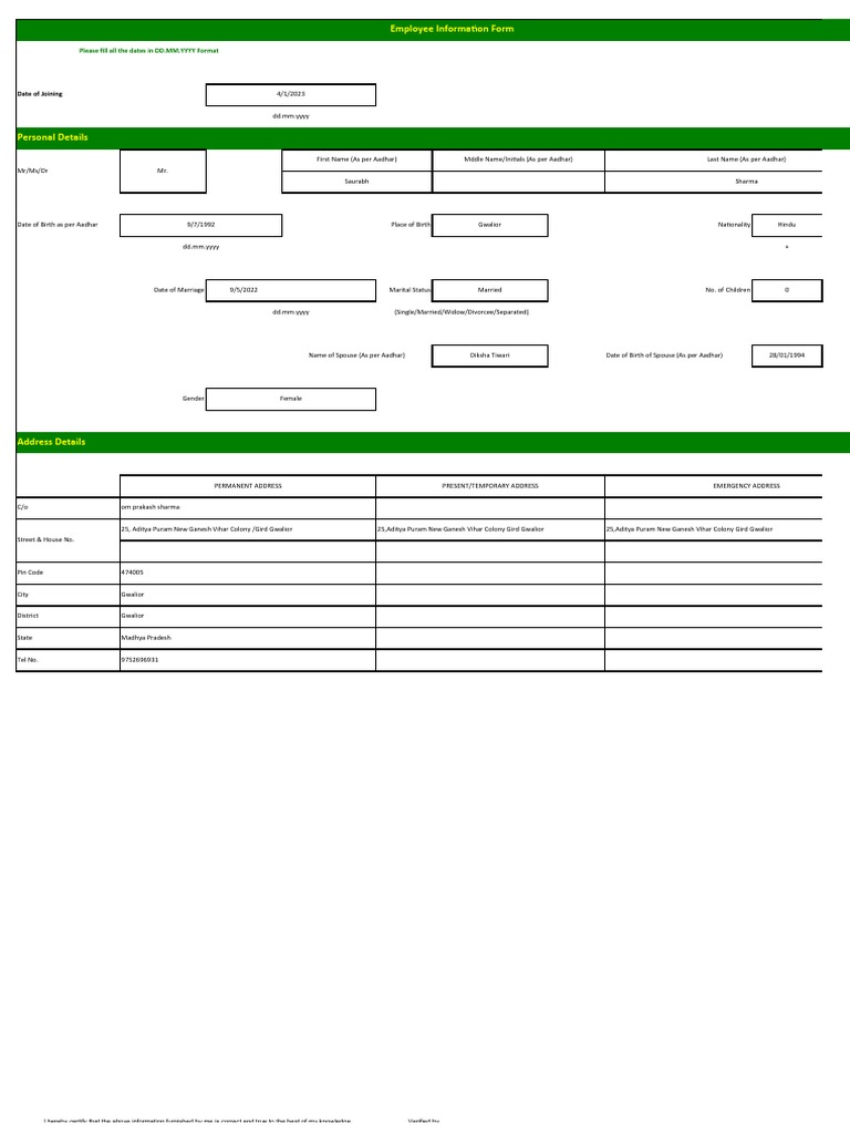Pre Joining_Form (1) | PDF