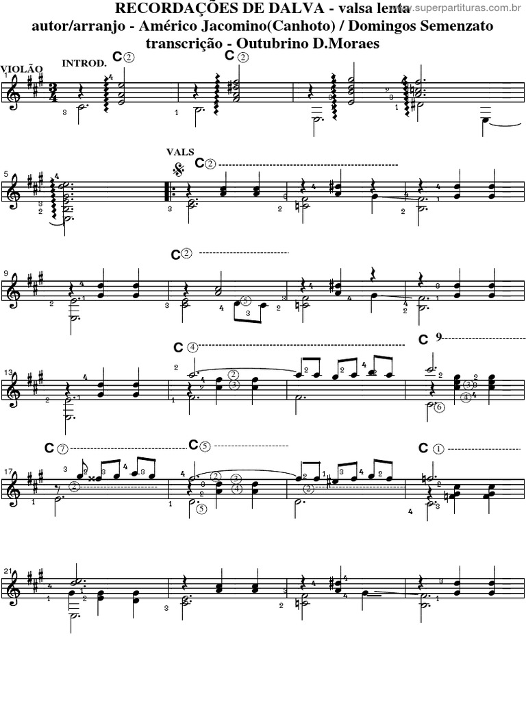 Partitura de violão para a valsa "Recordações de Dalva | PDF