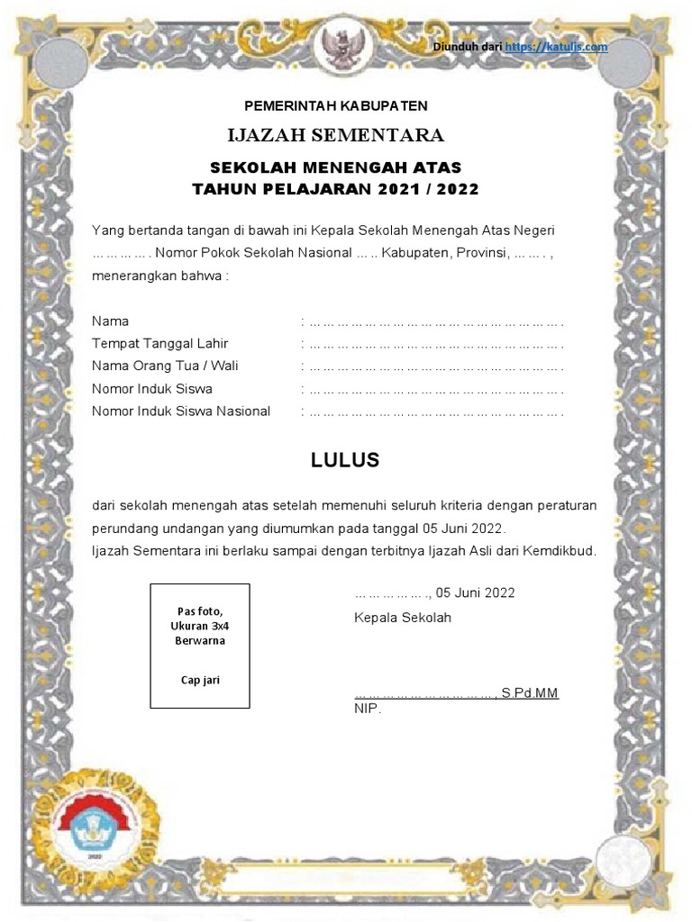 Format Ijazah SMA Docx | PDF