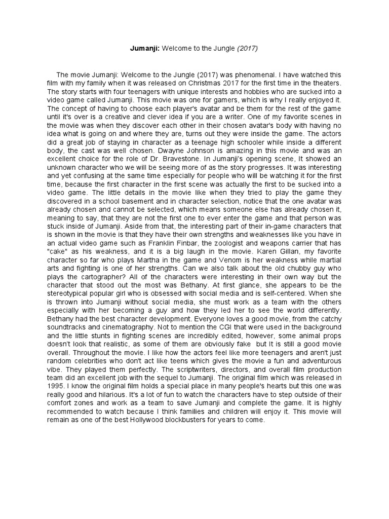 Jumanji Reflection | PDF