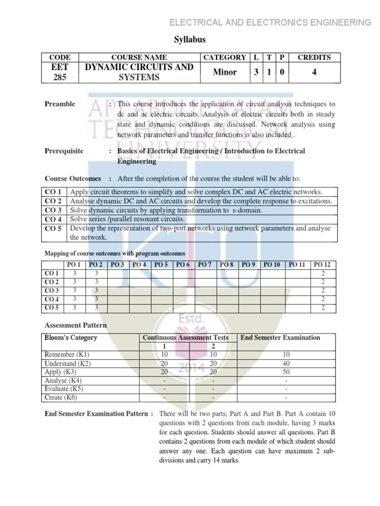 EET285-Dynamic Circuits and Systems | PDF | Electrical Impedance ...
