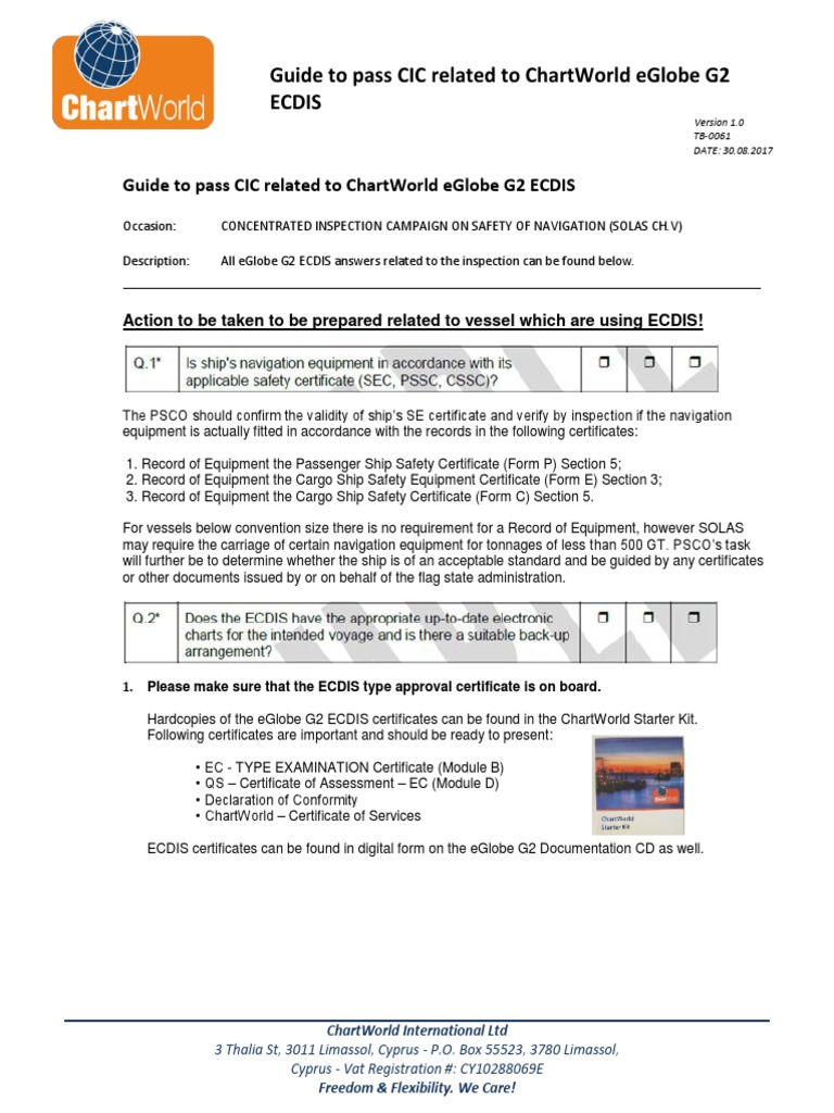 Guide To Pass CIC Related To ChartWorld Eglobe G2 ECDIS-min | PDF