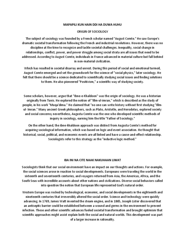 Origin of Sociology | PDF | Sociology | Science