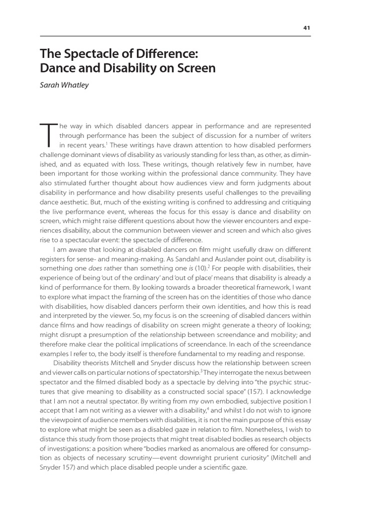 The Spectacle of Difference - Dance and Disability On Screen | PDF ...