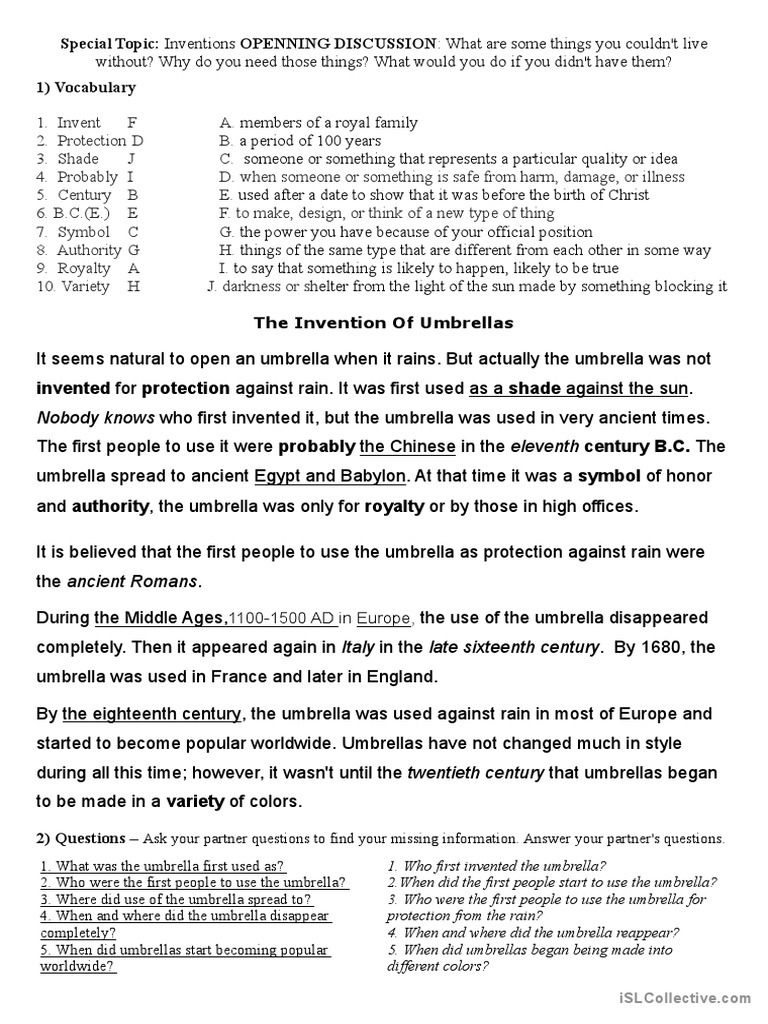 Conversation Lesson On Inventions | PDF | Umbrella | Invention