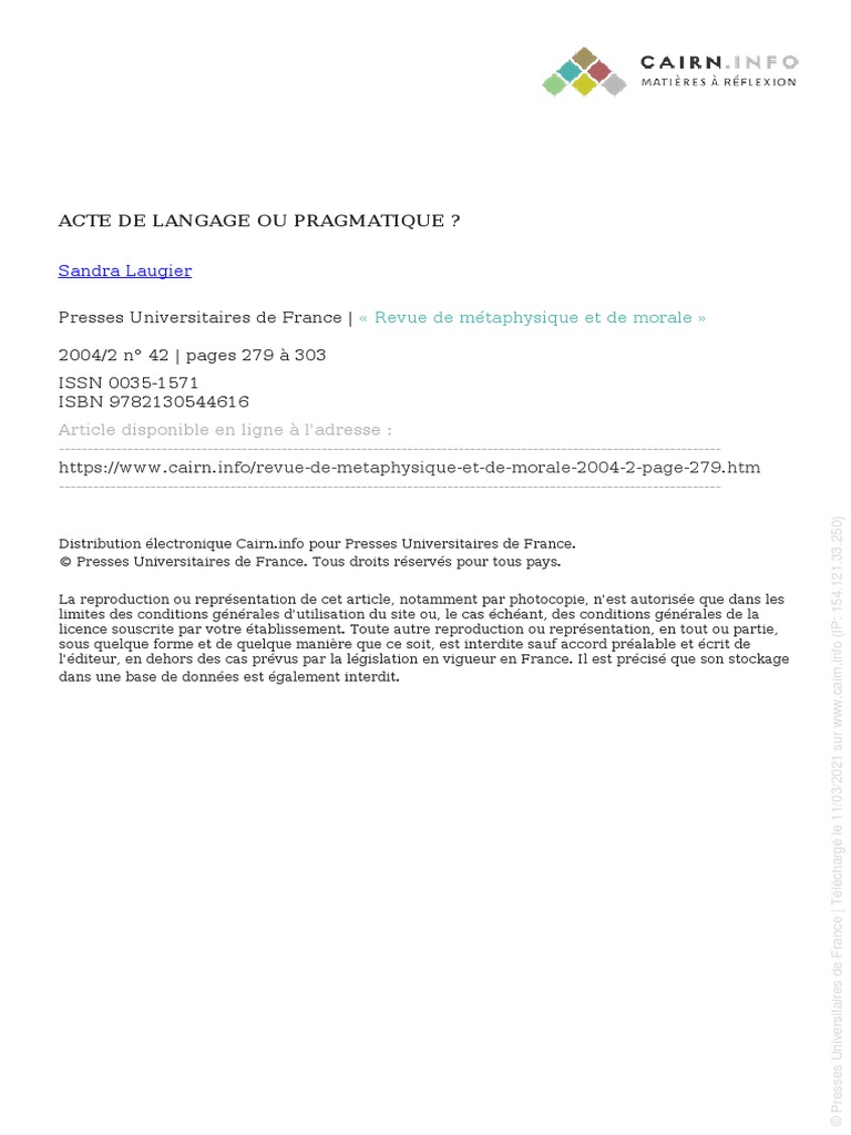 Acte de Langage Ou Pragmatique | PDF | Philosophie analytique | Ludwig ...