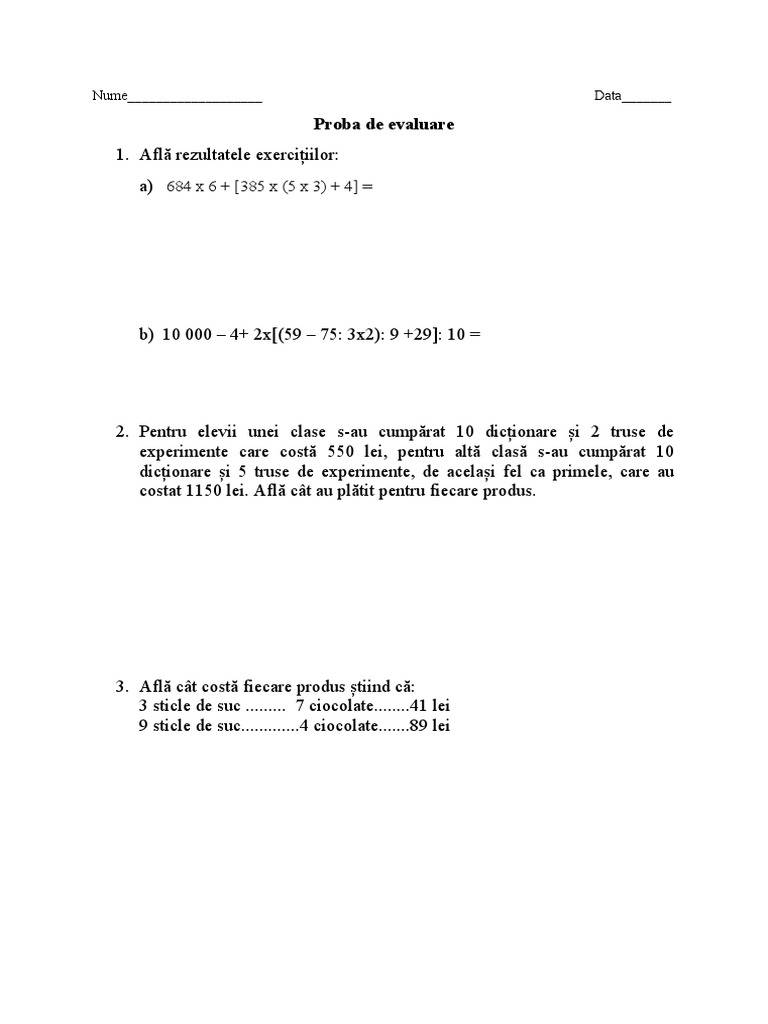 Proba de Evaluare Probleme | PDF