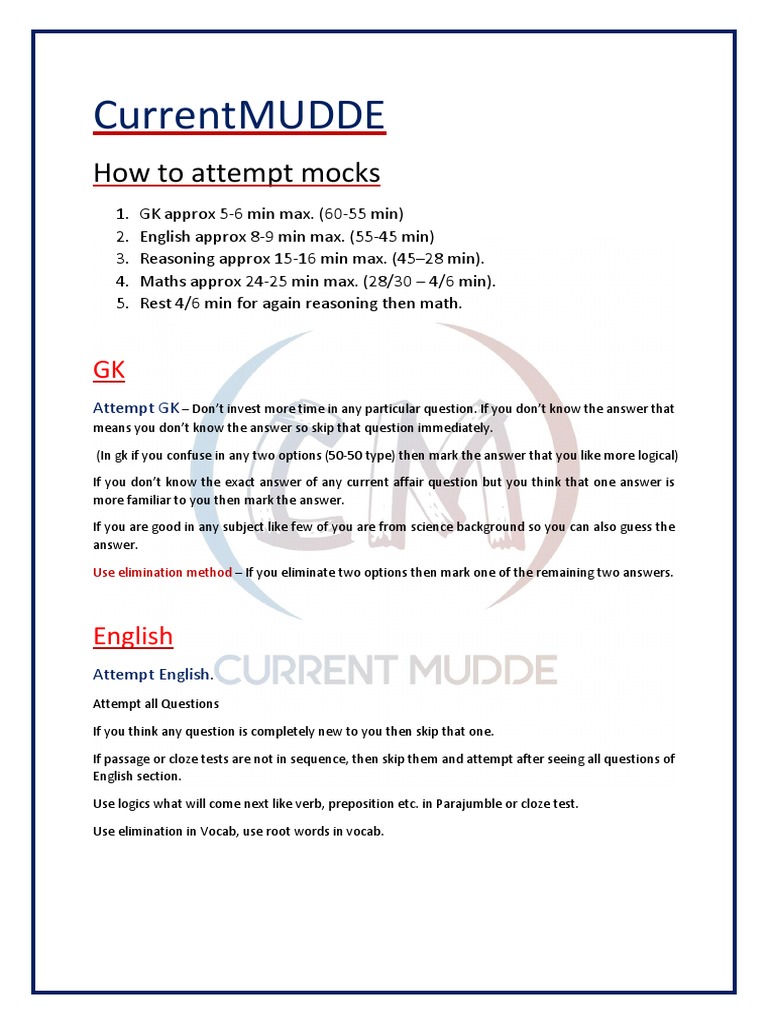 How To Attempt Mocks by Currentmudde | PDF
