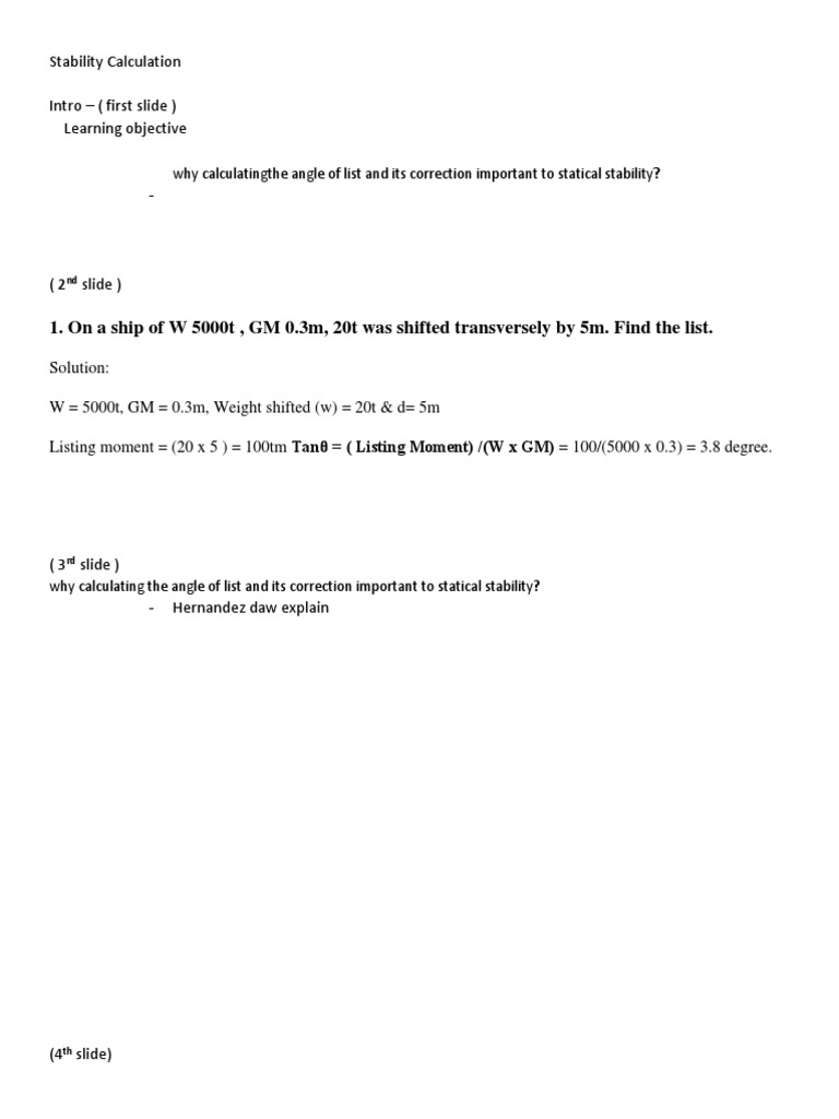 Stability Calculation | PDF | Shipping