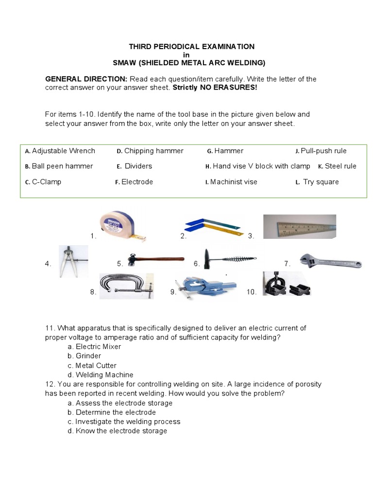 SMAW welding exam questions | PDF | Welding | Construction