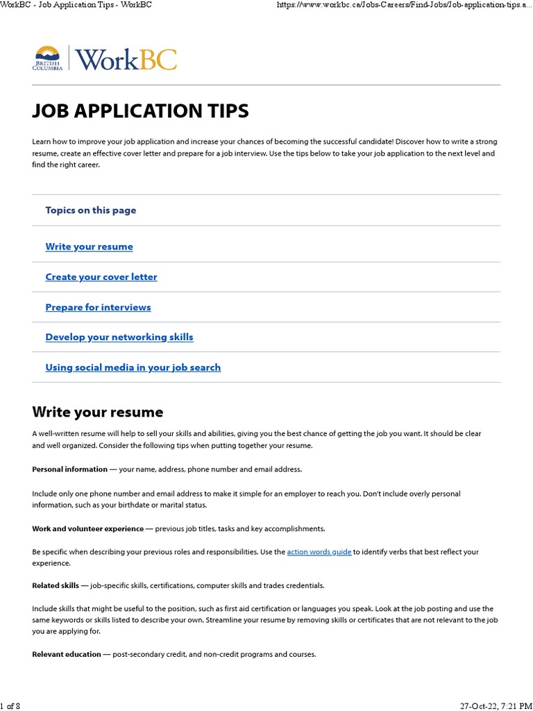 WorkBC - Job Application Tips - WorkBC | PDF | Résumé | Social Media