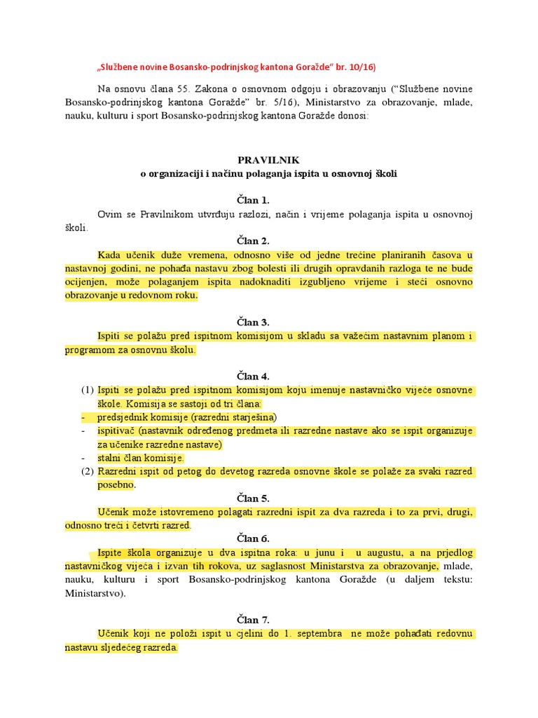 Pravilnik o Organizaciji I Načinu Polaganja Ispita U Osnovnoj Školi | PDF