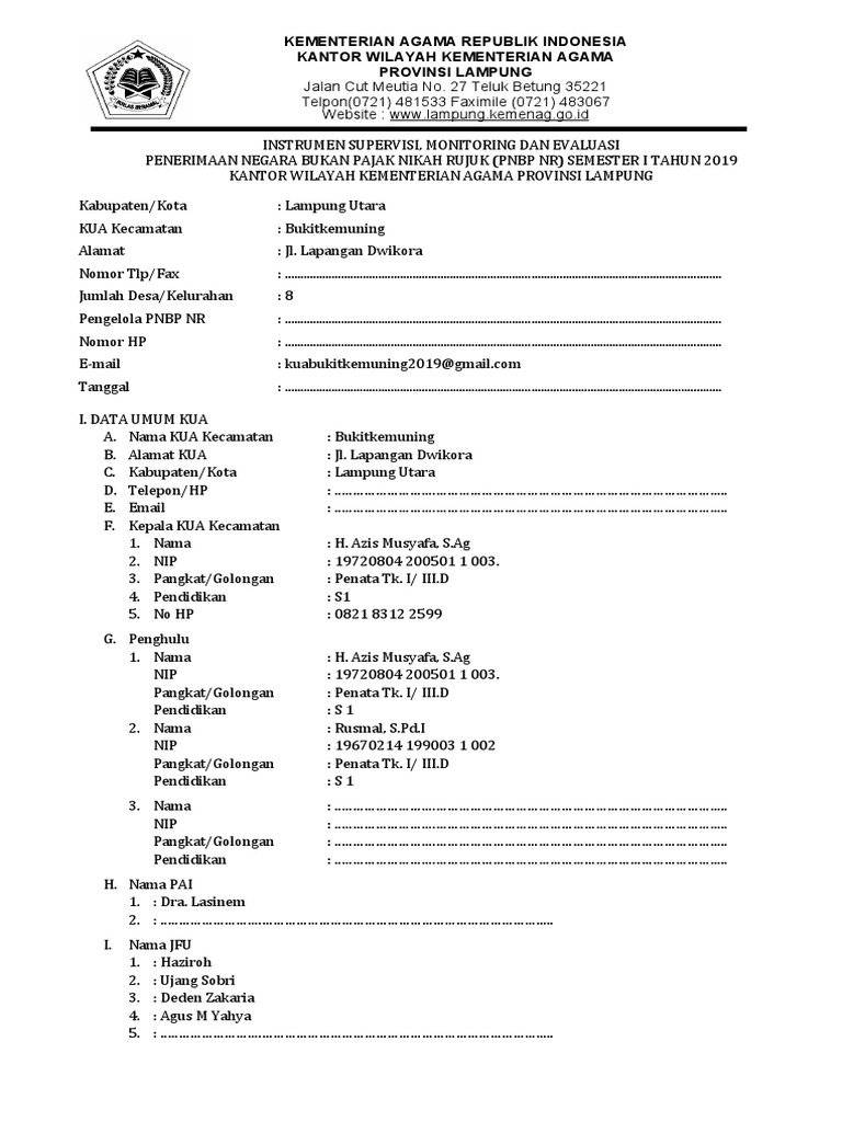 Instrumen Monitoring PNBP SMT 1 KUA | PDF