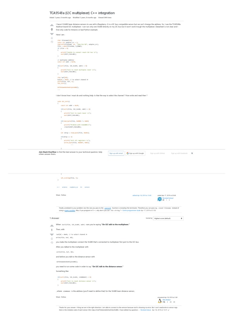 Arduino - TCA9548a (I2C Multiplexer) C++ Integration - Stack Overflow | PDF | Computer ...