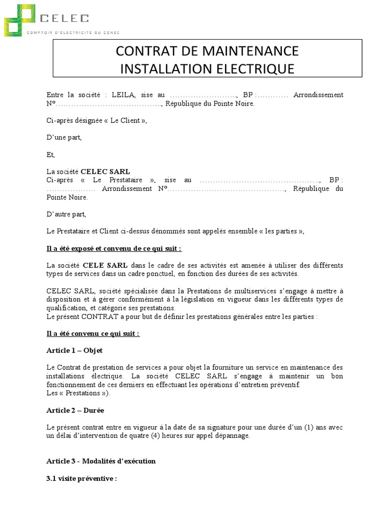 Contrat de Maintenance Installation Électrique | PDF | Facture
