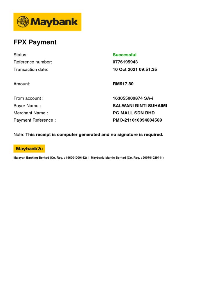 Successful FPX Payment Receipt | PDF