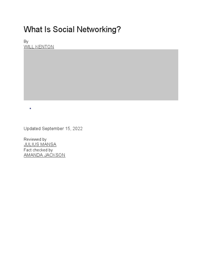 What Is Social Networking?: Will Kenton | PDF | Social Networking ...