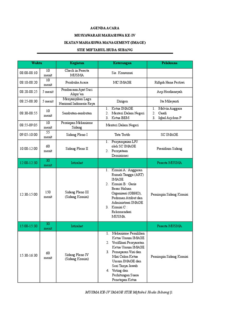 Rundown Acara Musma | PDF