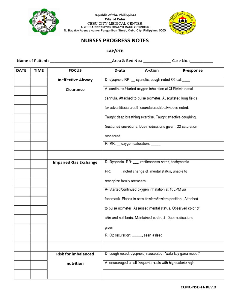 Nurses Progress Notes | PDF | Breathing | Pain