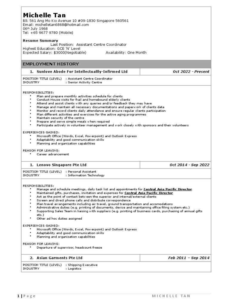 Michelle Tan CV | PDF | Microsoft Office