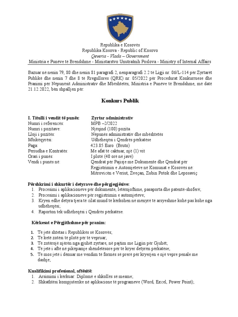 Zyrtar Administrativ | PDF