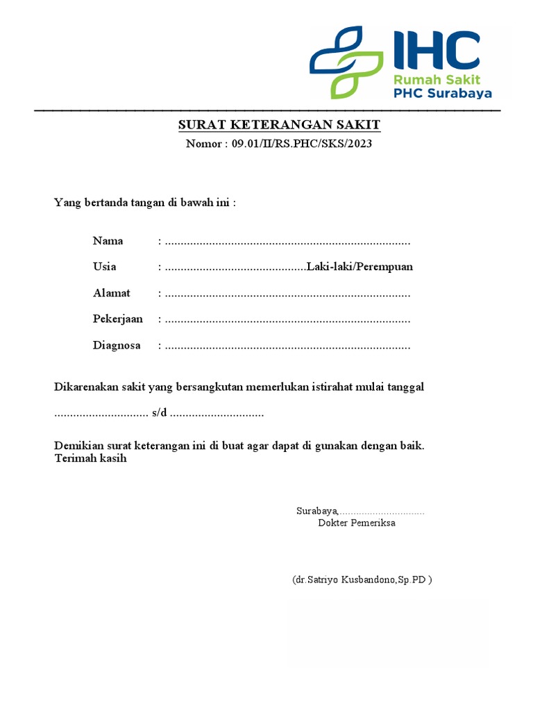 SURAT KETERANGAN Sehat | PDF