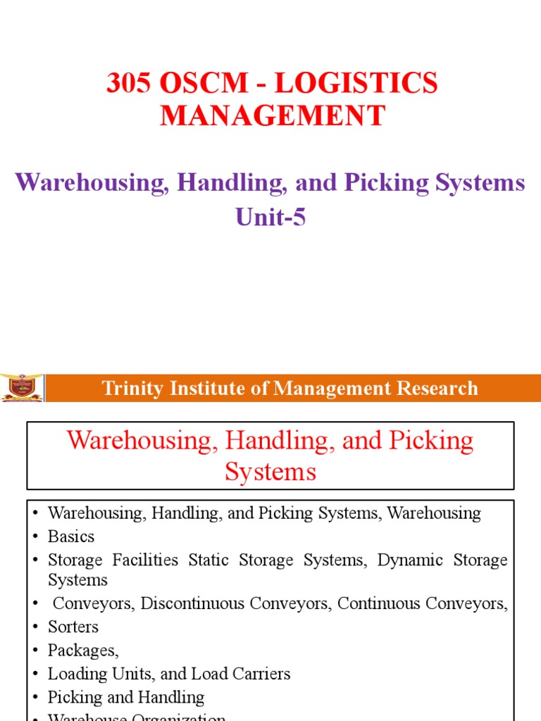 305 OSCM - Logistics Management Unit-5 | PDF | Warehouse | Inventory