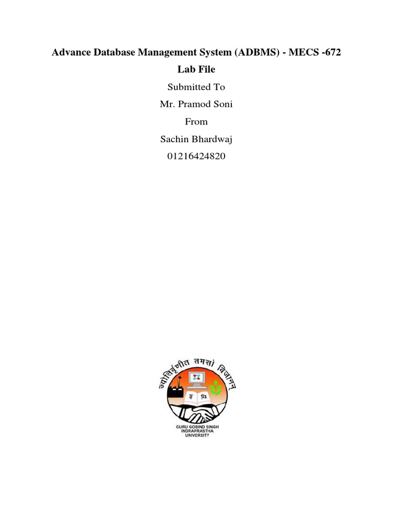 ADBMS Lab SachinBhardwaj | Download Free PDF | Data Management Software ... ADBMS Lab SachinBhardwaj | Download Free PDF | Data Management Software ...