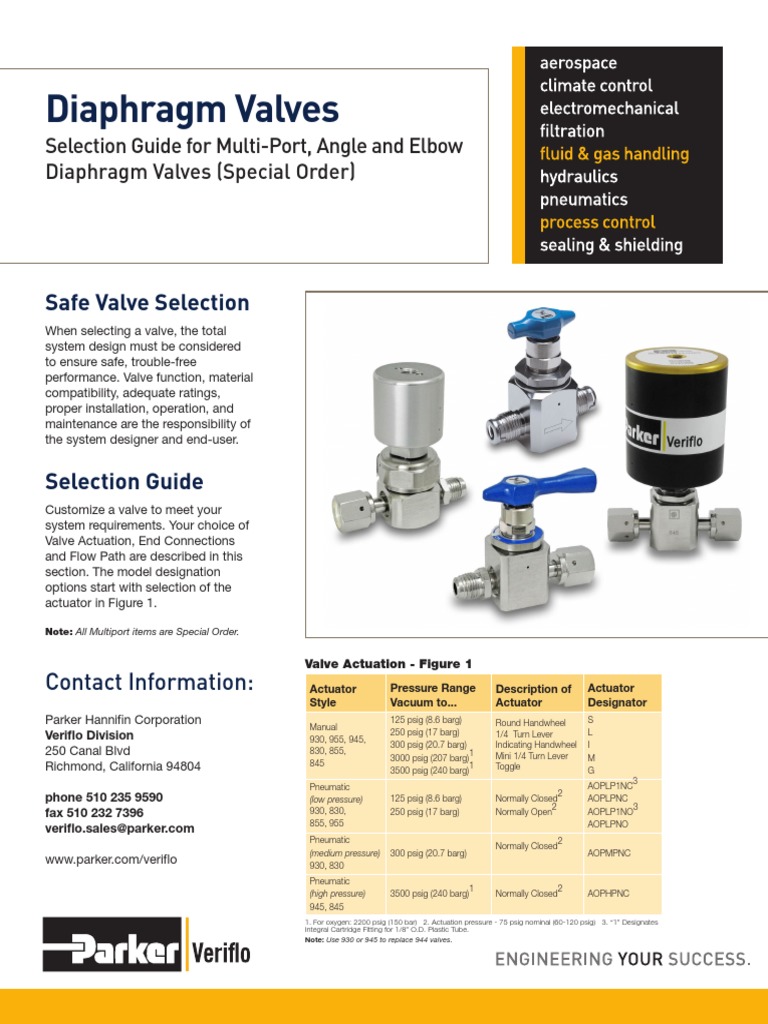 Parker-Veriflo - 25000178 - Valve Selection Guide | PDF | Valve | Switch