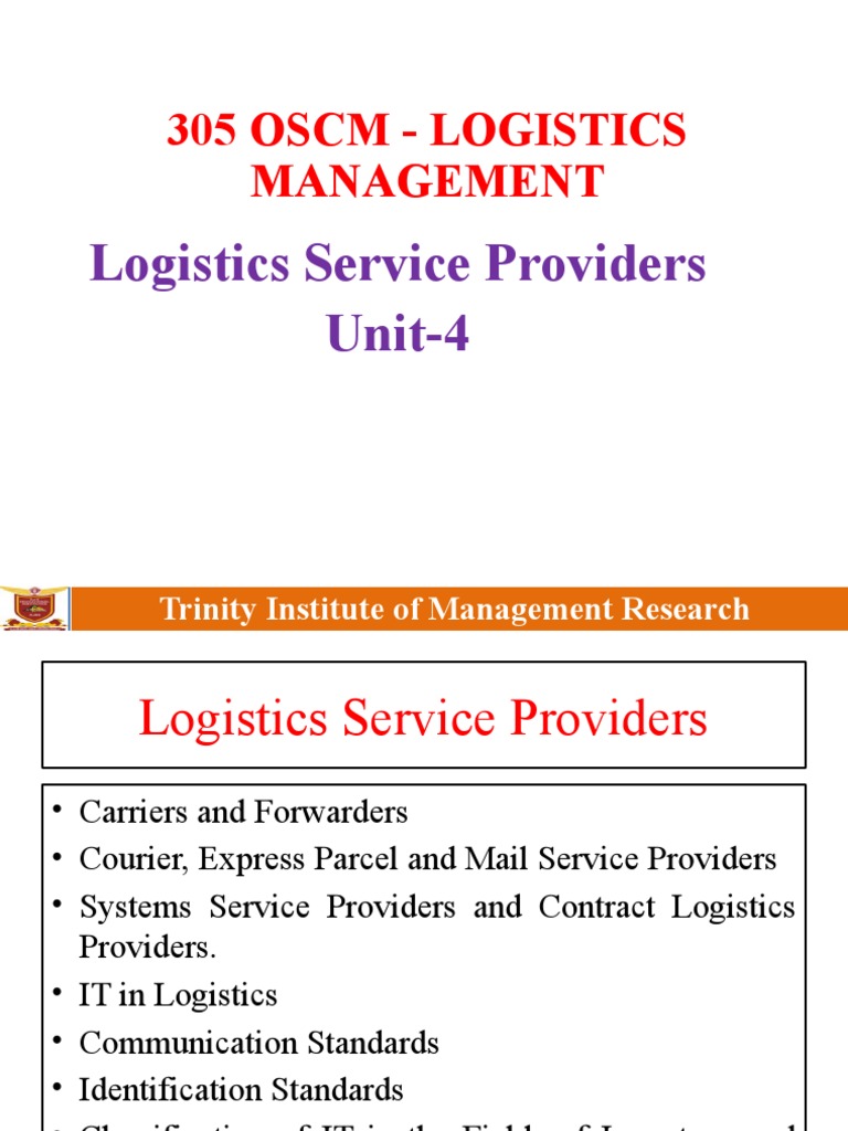 305 OSCM - Logistics Management Unit-4 | PDF | Cargo | Transport
