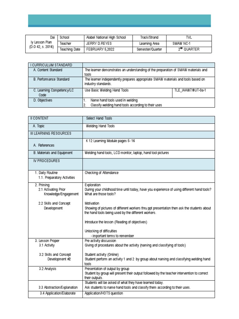 Smaw Daily Lesson Plan | PDF