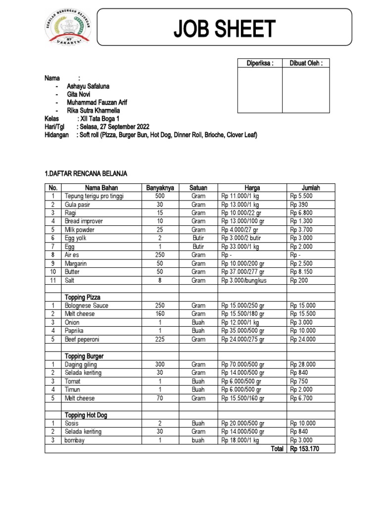 Job Sheet Soft Roll | PDF