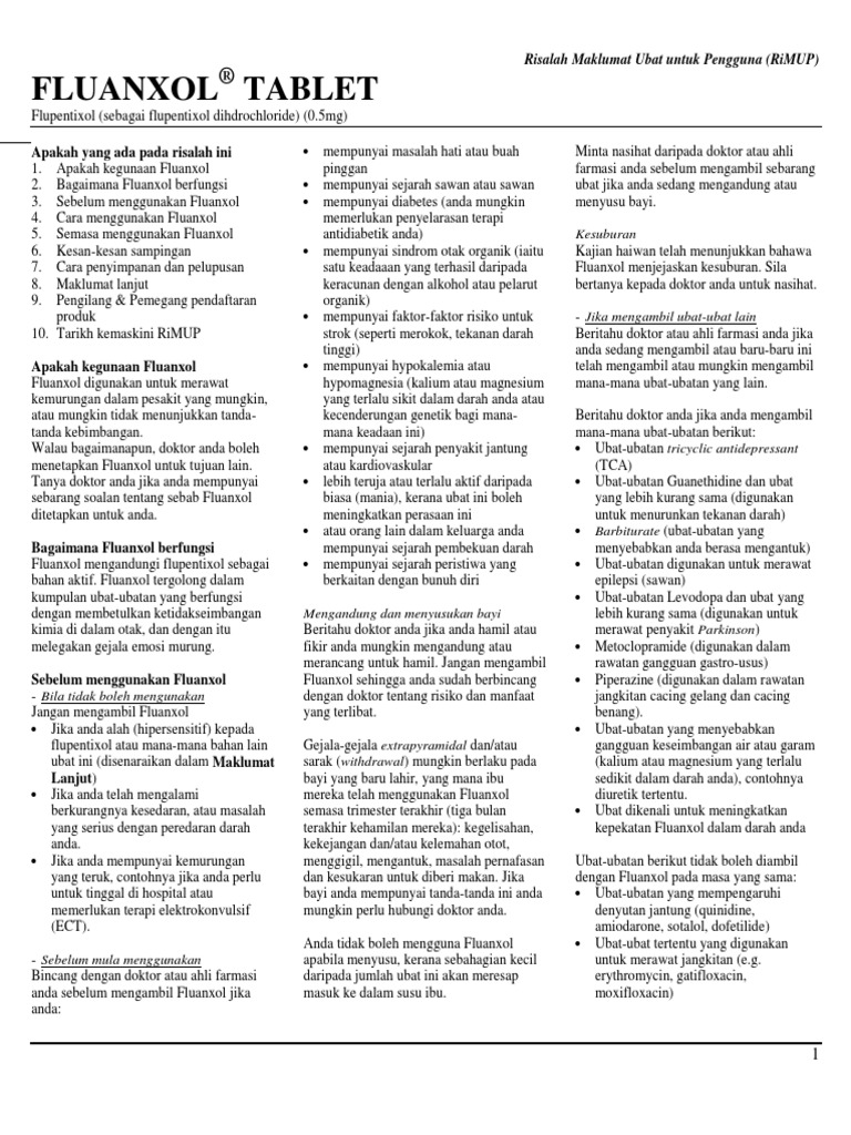 FLUANXOL Tablet 0.5 MG Flupentixol Lundbeck Malaysia Sdn. Bhd ...