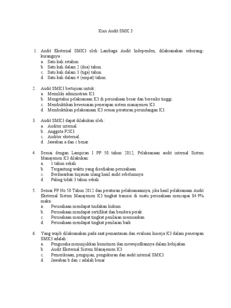 Kuis Audit SMK 3 | PDF