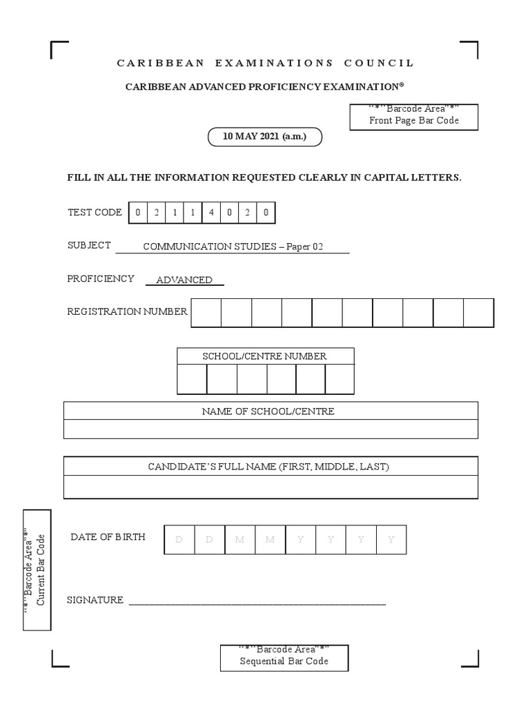 CAPE Communication Studies 2021 P2 | PDF | Cost Of Living | Barcode
