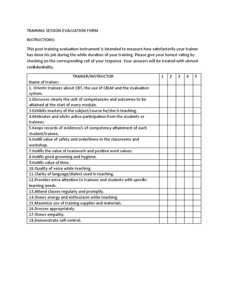 TRAINING SESSION EVALUATION FORM | PDF | Educational Technology | Change