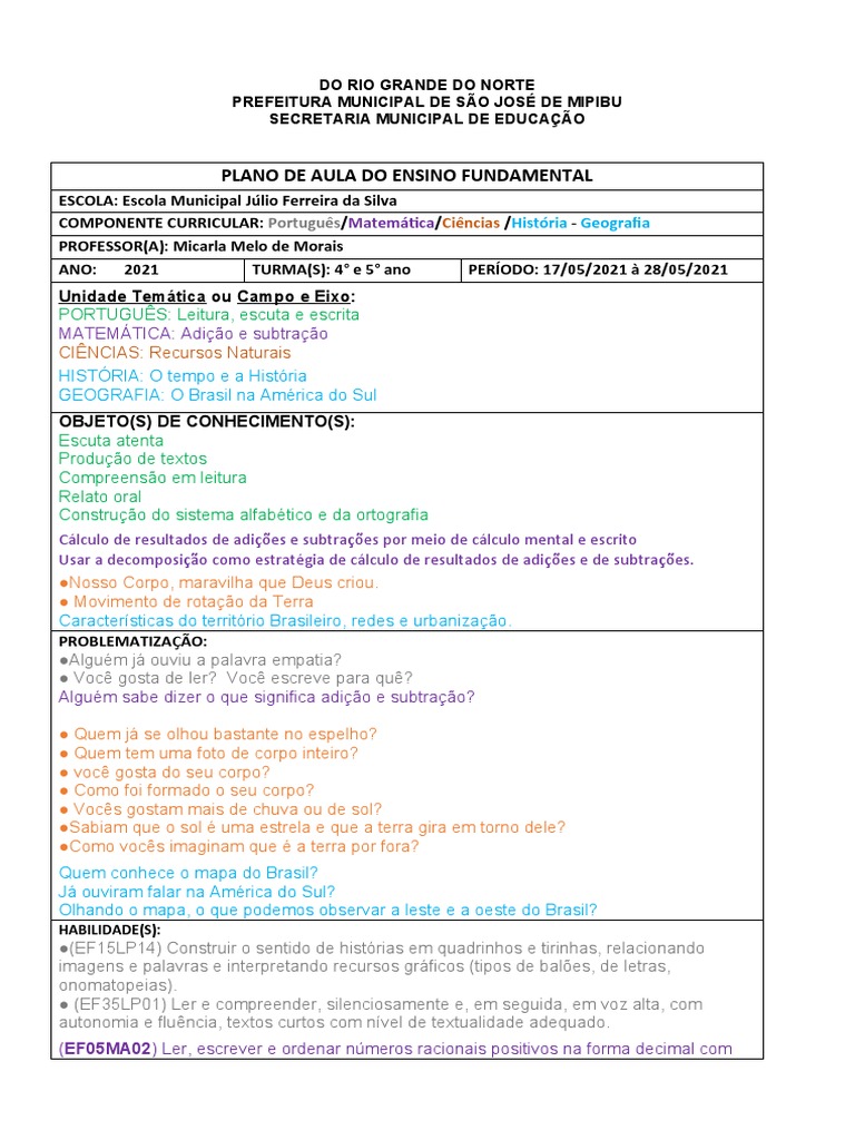 Plano de Aula | PDF | Science | Humano